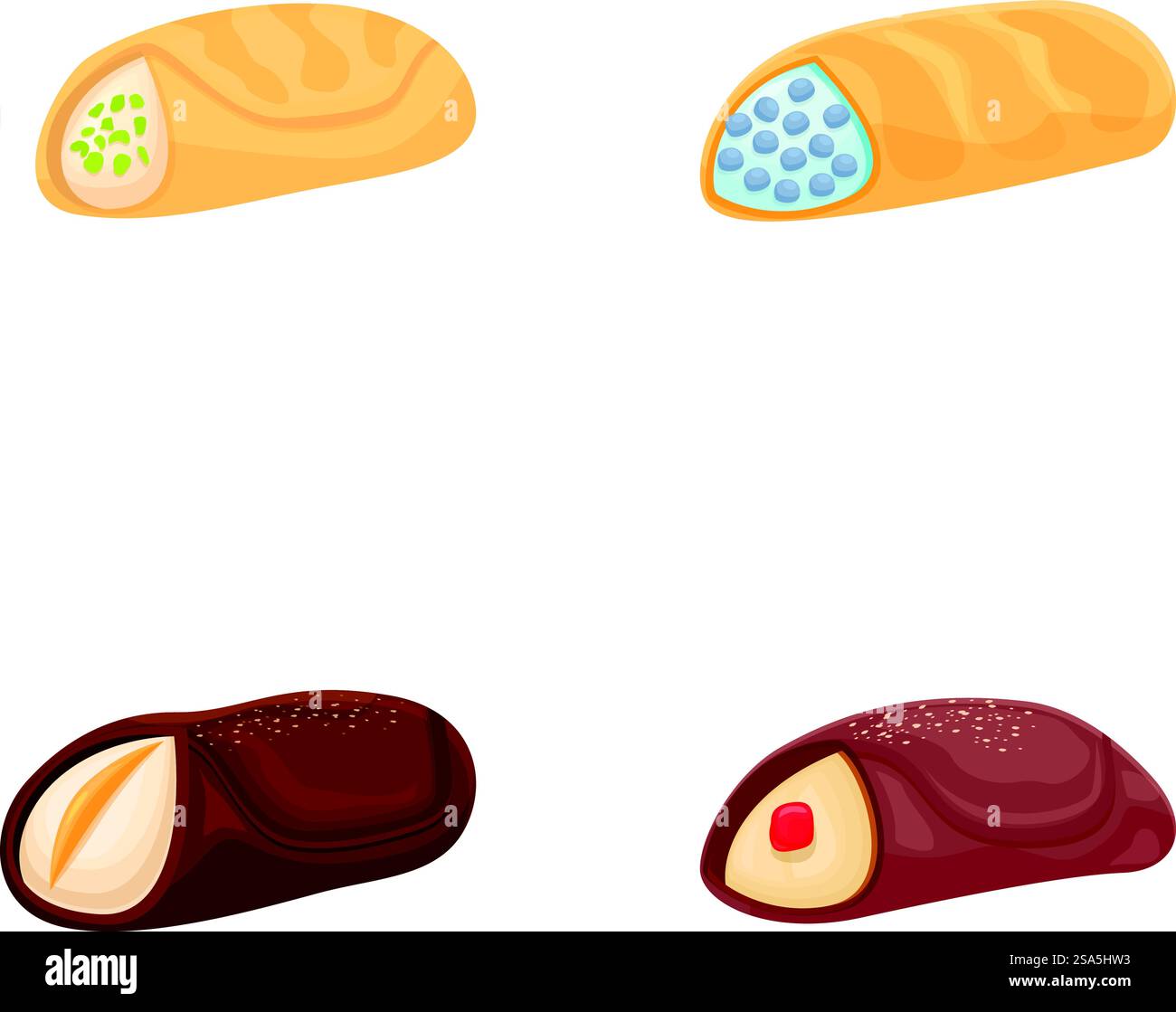 Colorful collection of cartoonstyle bread and pastry illustrations ...