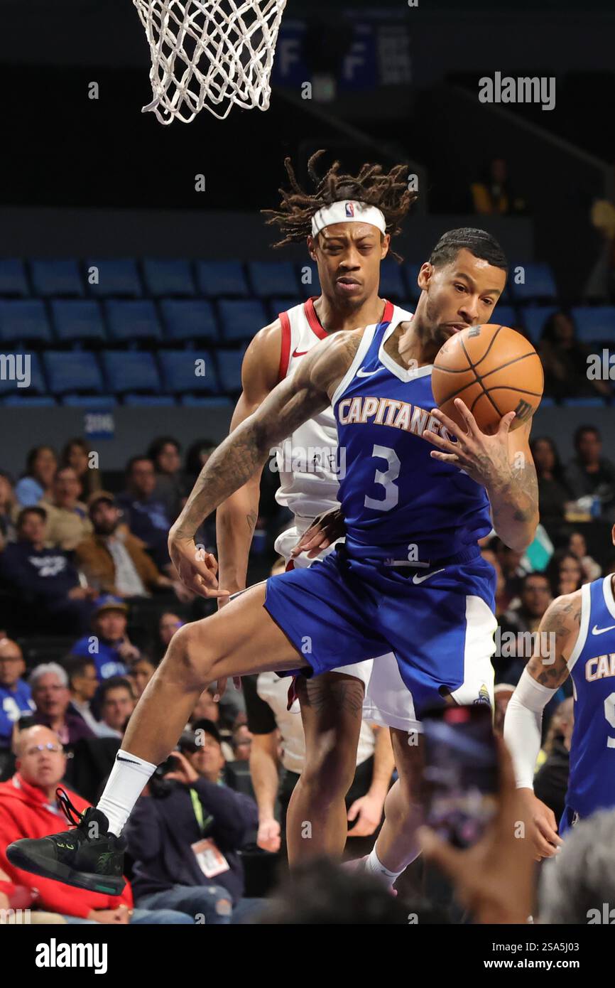 Trey Burke #3 of Mexico City Capitanes rebounds the ball during the NBA ...