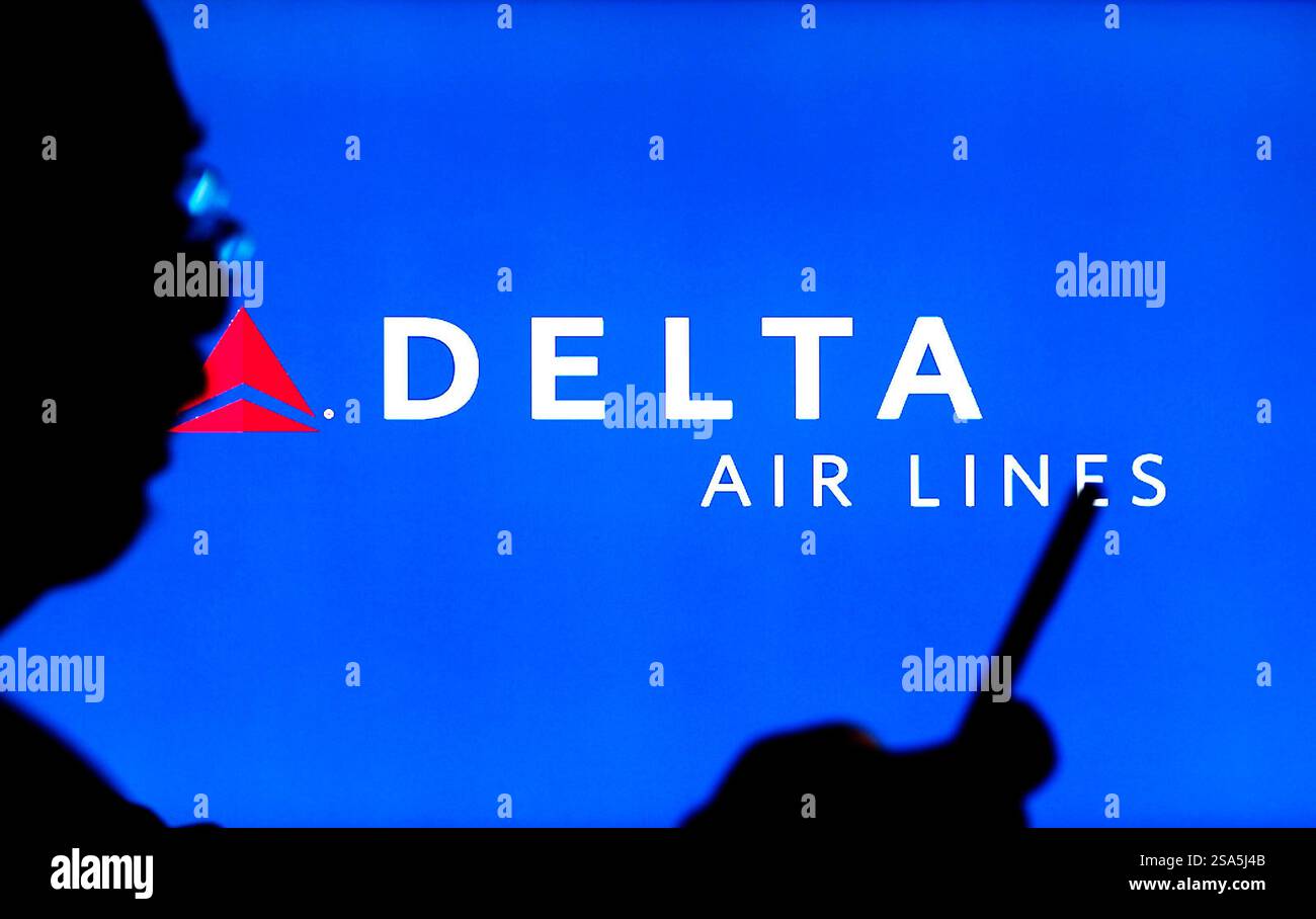 In this photo illustration, the Delta Air Lines Inc. logo seen ...
