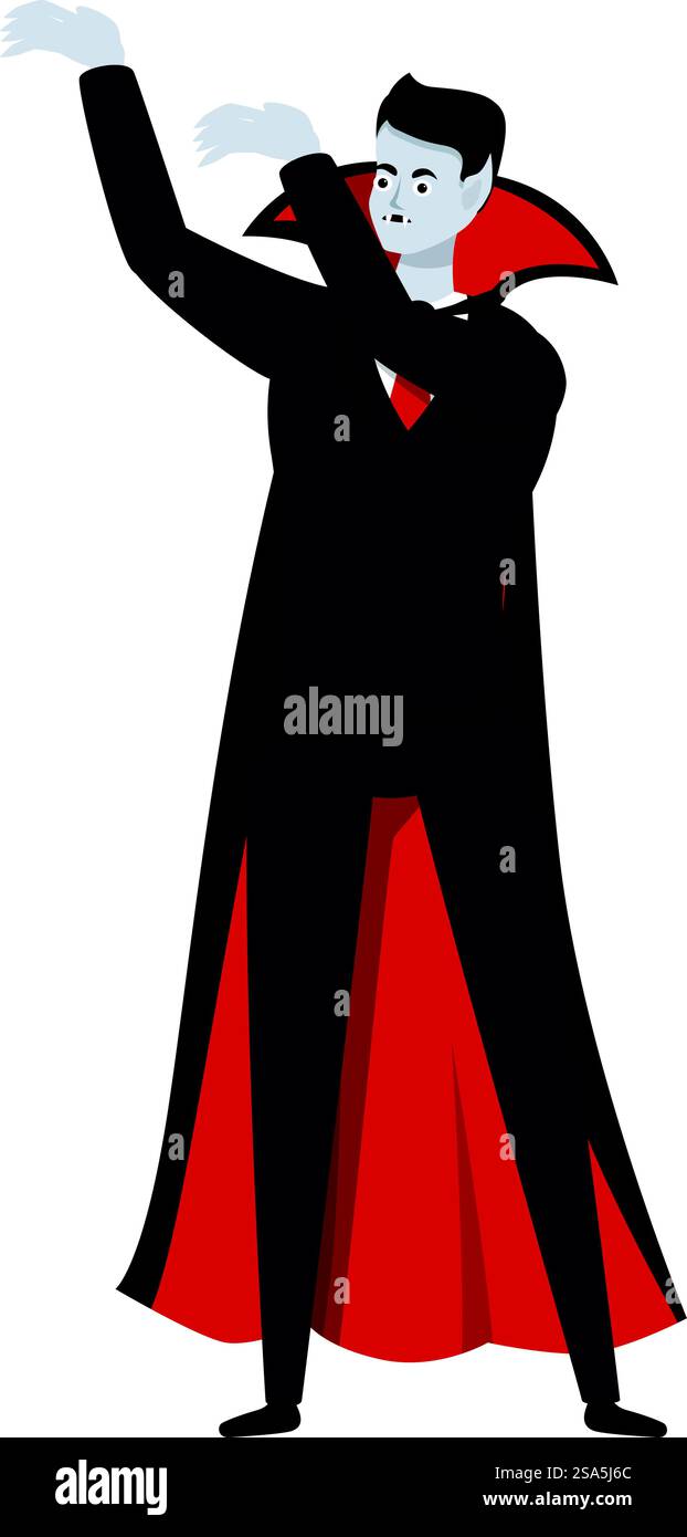 Illustration of a vampire businessman with a red cape posing during ...