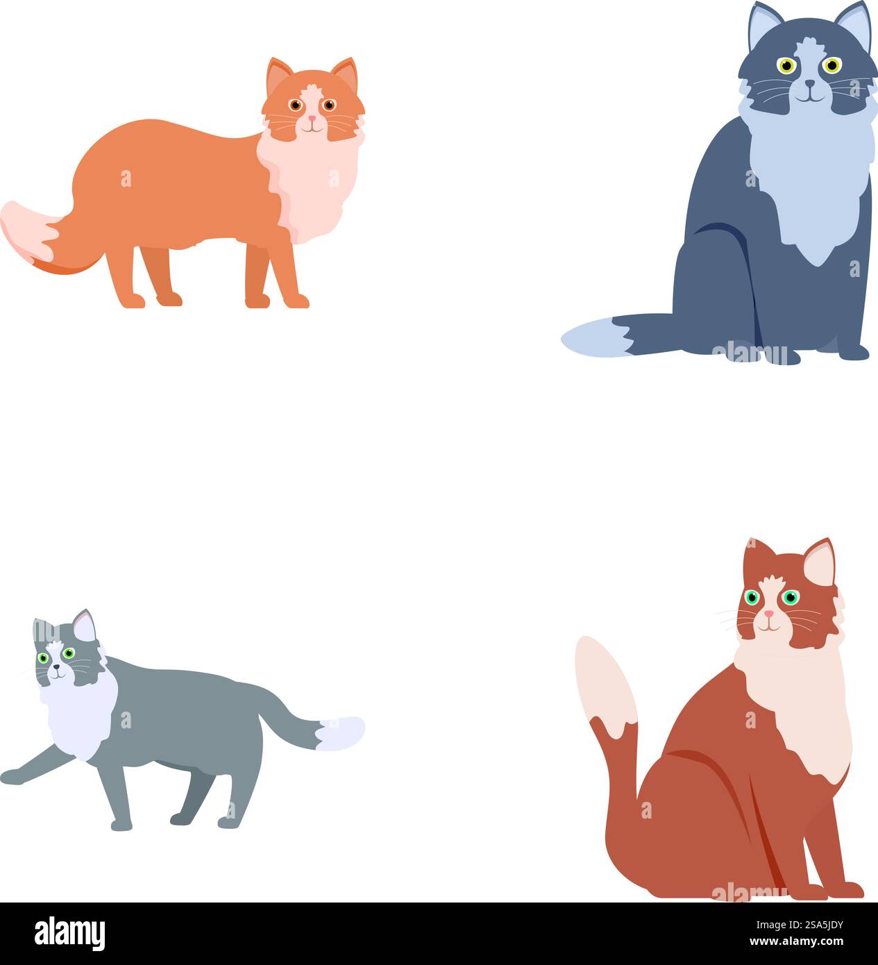 Set of four cartoon cats in various poses and colors isolated on a ...