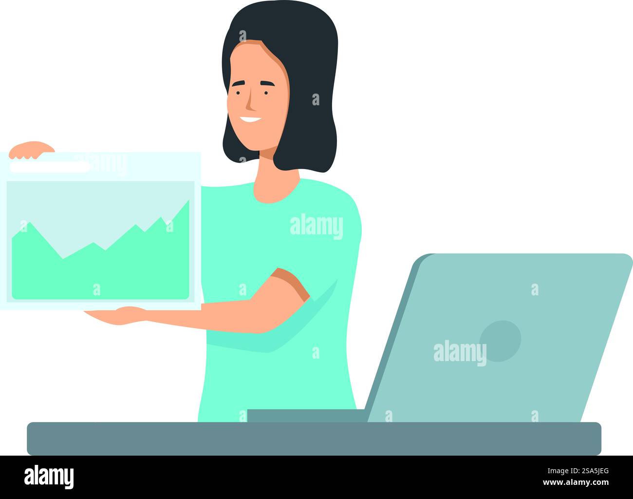 Smiling businesswoman showing positive statistics on a graph while ...