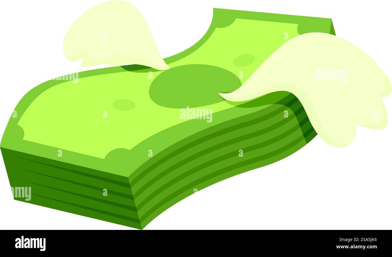 Stack of money flying away with angel wings, depicting losing or ...