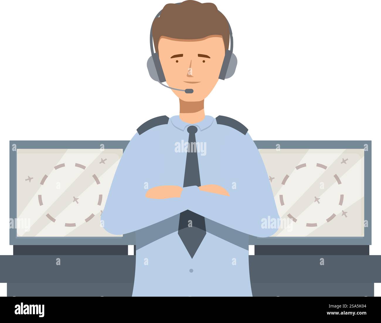 Air traffic controller is standing with arms crossed, managing air ...
