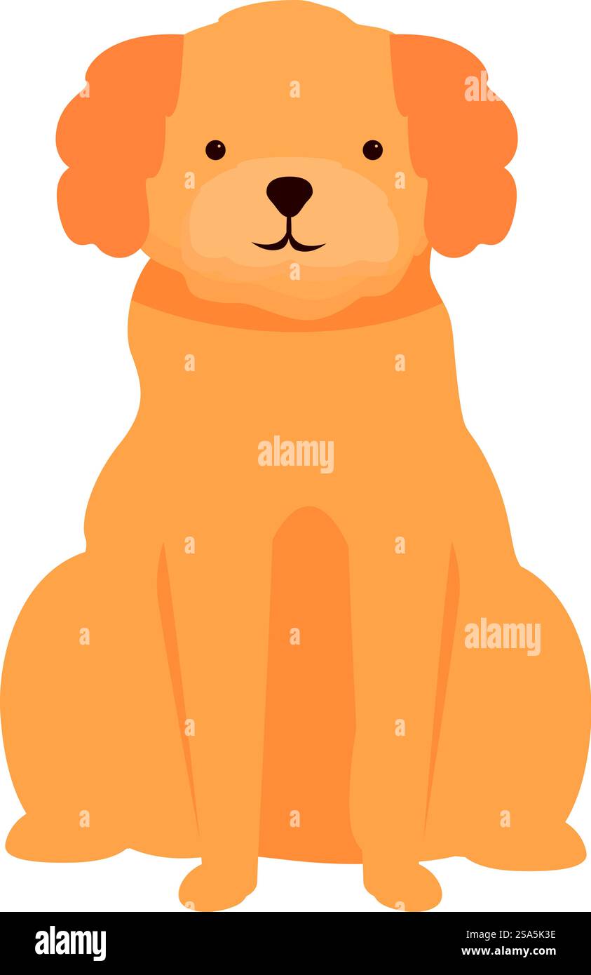 Cartoon golden retriever dog is sitting and looking forward. Cute ...