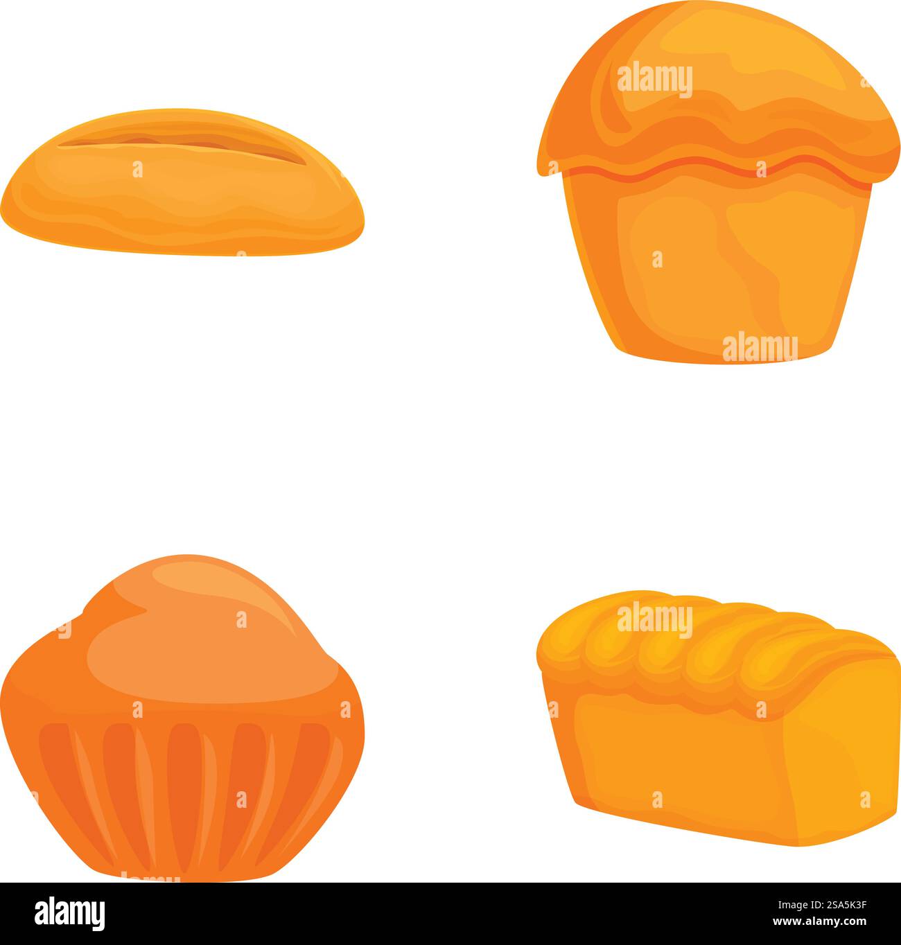 Colorful vector icons depicting different types of freshly baked bread ...