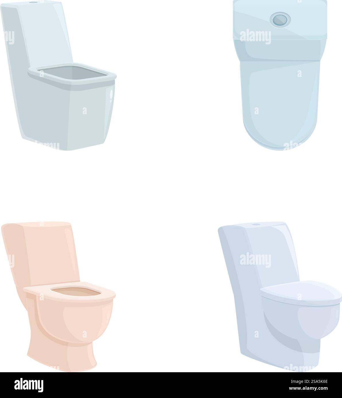 Collection of four different modern toilet designs in a clean vector ...
