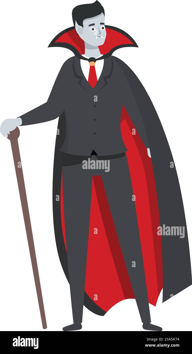 Cartoon vampire character wearing a suit and cape, holding a walking ...
