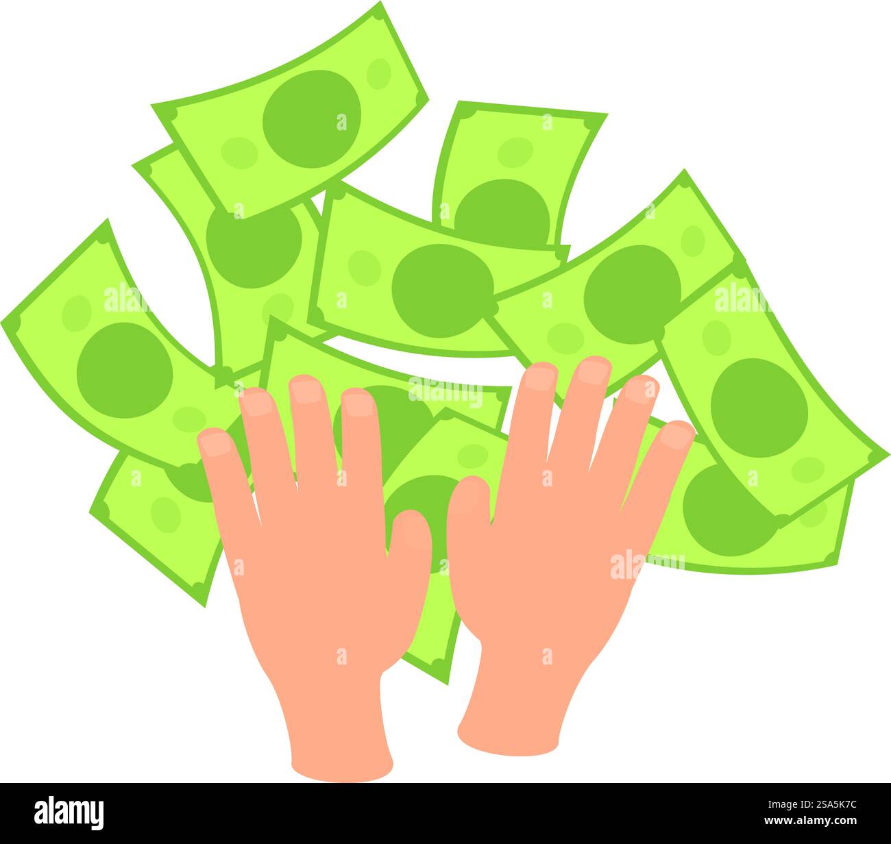 Hands trying to catch falling money bills representing wealth or ...