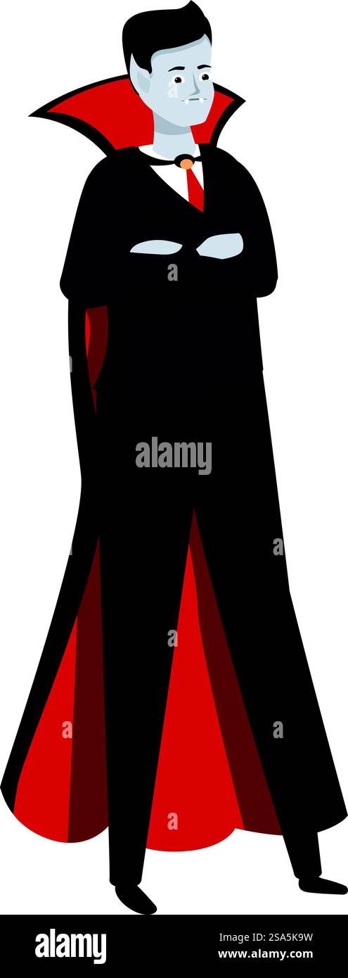 Cartoon businessman vampire in a suit and cape is standing with his ...