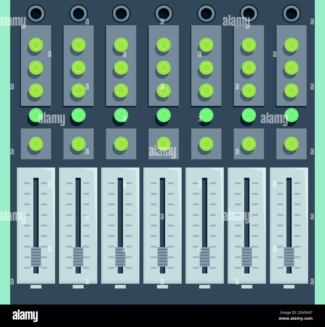 Professional audio mixing console with faders and knobs for adjusting ...