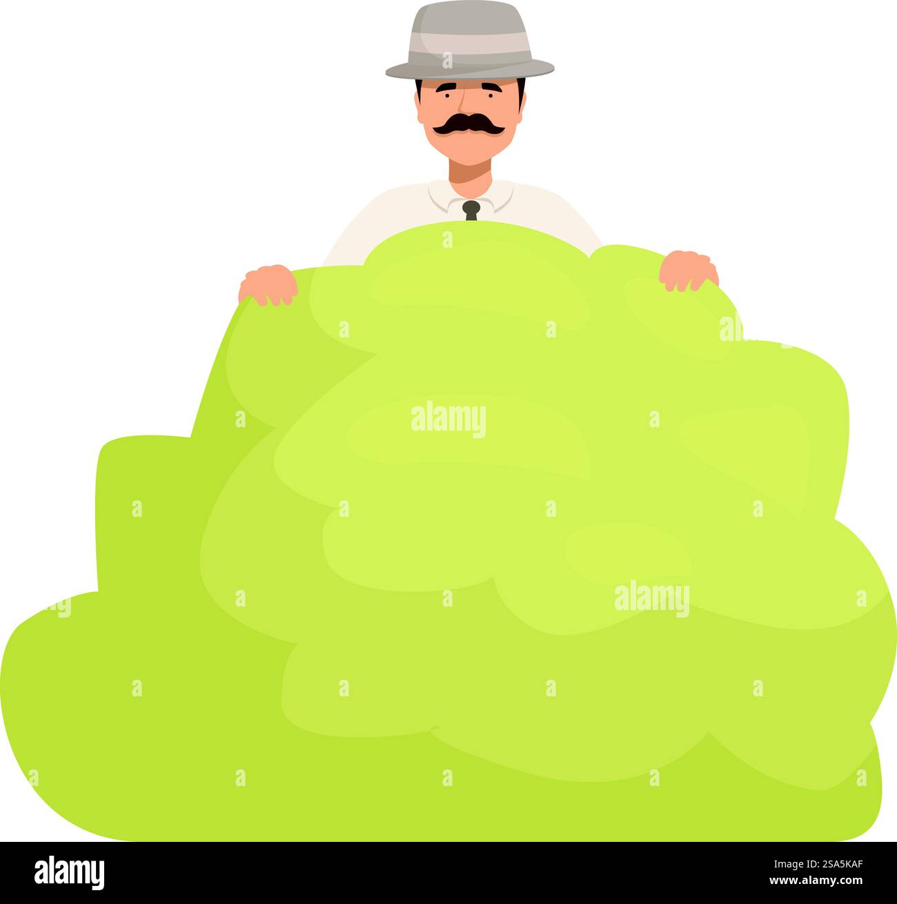 Detective is secretly observing, hiding behind a bush, conducting a ...