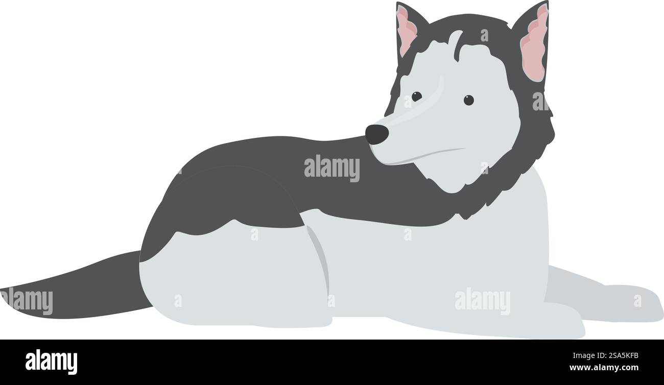 Cartoon illustration of a siberian husky dog laying down and relaxing. Siberian husky dog laying ...