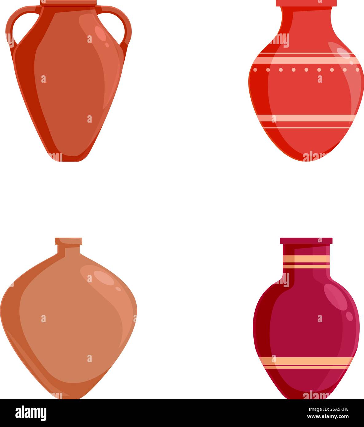Collection of four different styles of clay pottery vases, perfect for ...