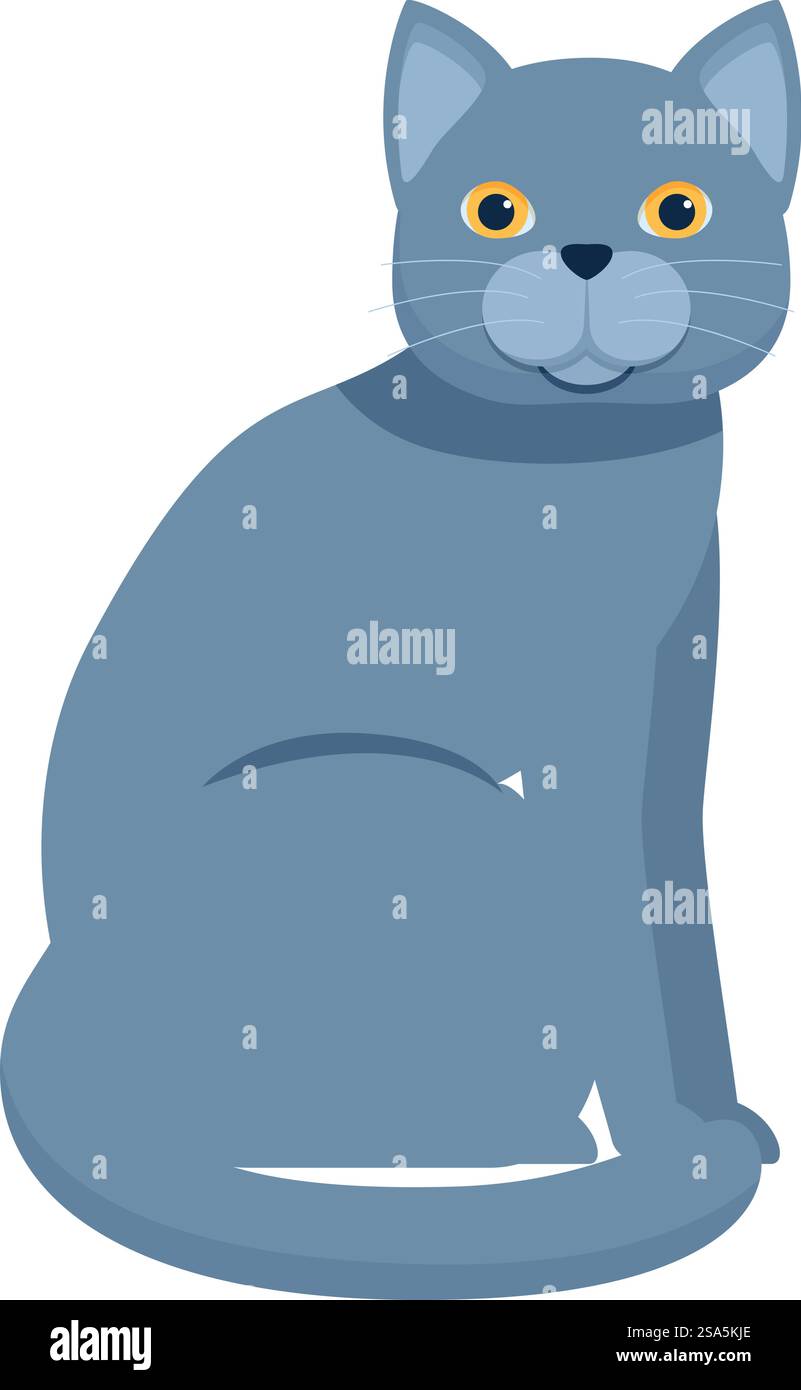 Illustration of a grey cat sitting and looking forward on a white ...