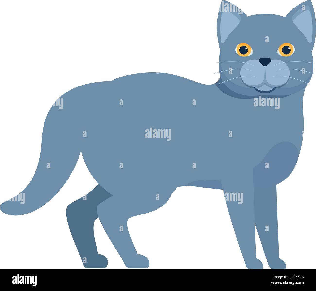 Cartoon illustration of a grey chartreux cat standing on all fours ...