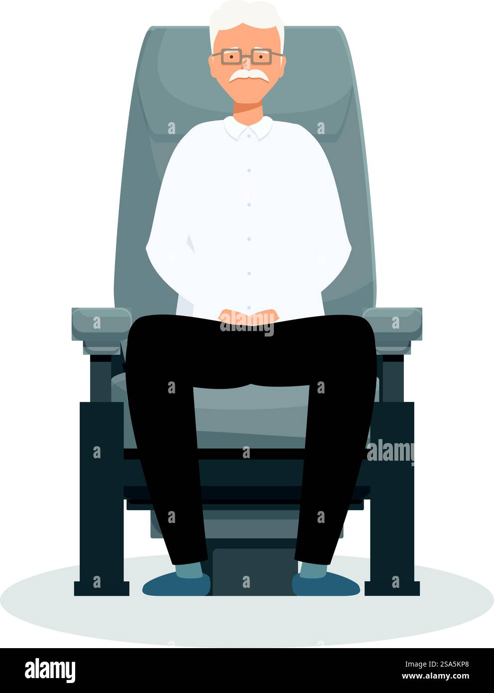 Elderly businessman with white hair and glasses is sitting patiently on ...