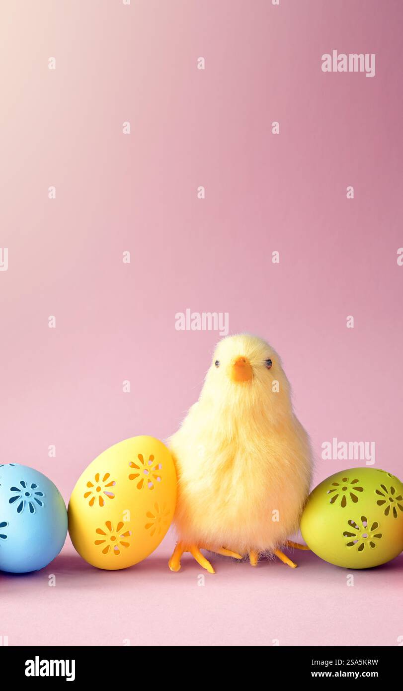 An Easter decoration with cool chicken and egg. Easter holiday concept ...