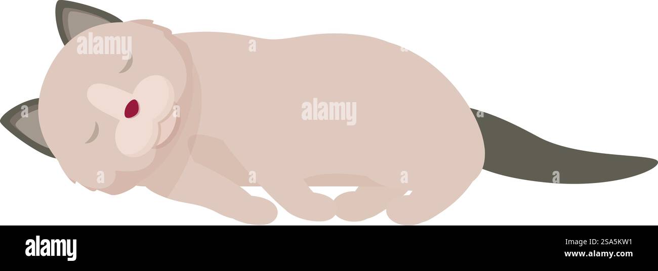 Illustration of a beige cat sleeping peacefully, isolated on white background. Cute beige cat ...
