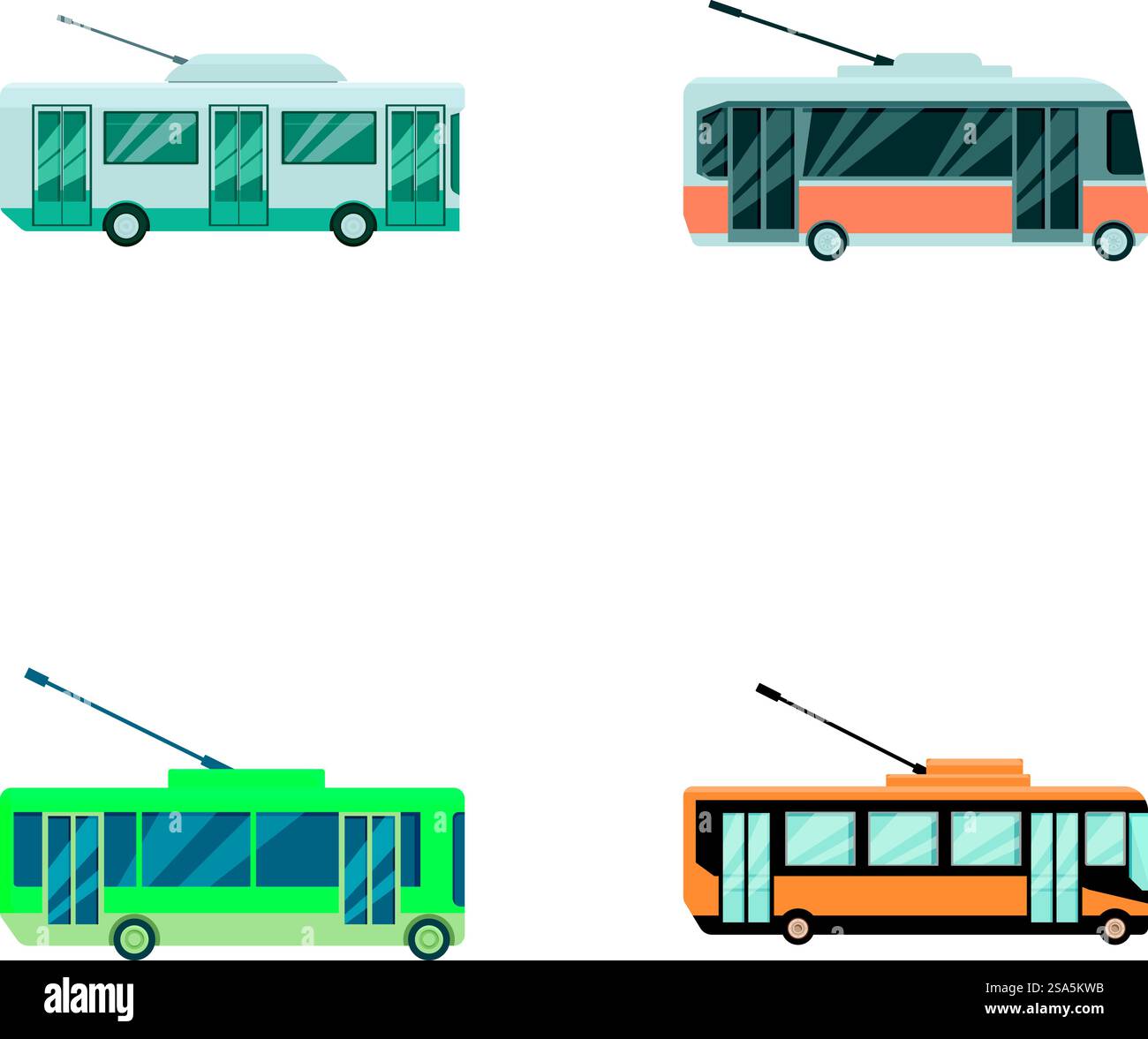 Collection of four different styled trolleybuses suitable for urban ...