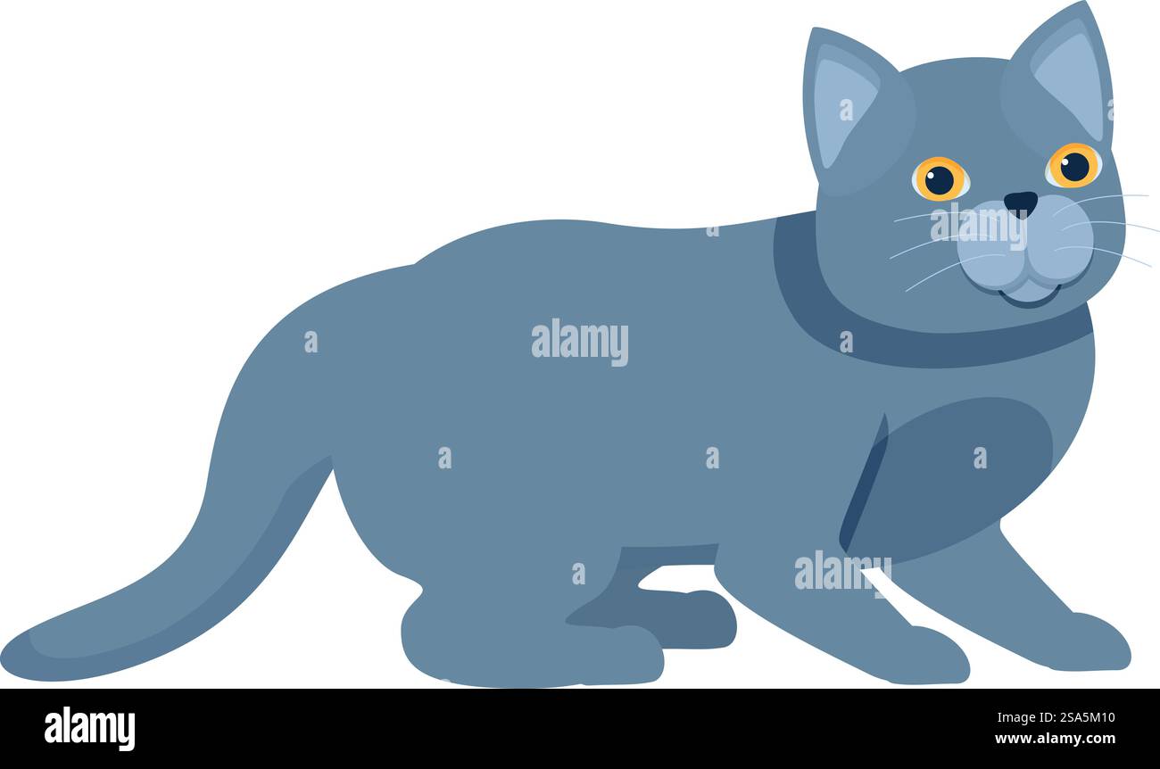 Cartoon grey british shorthair cat sitting and resting. Playful grey ...