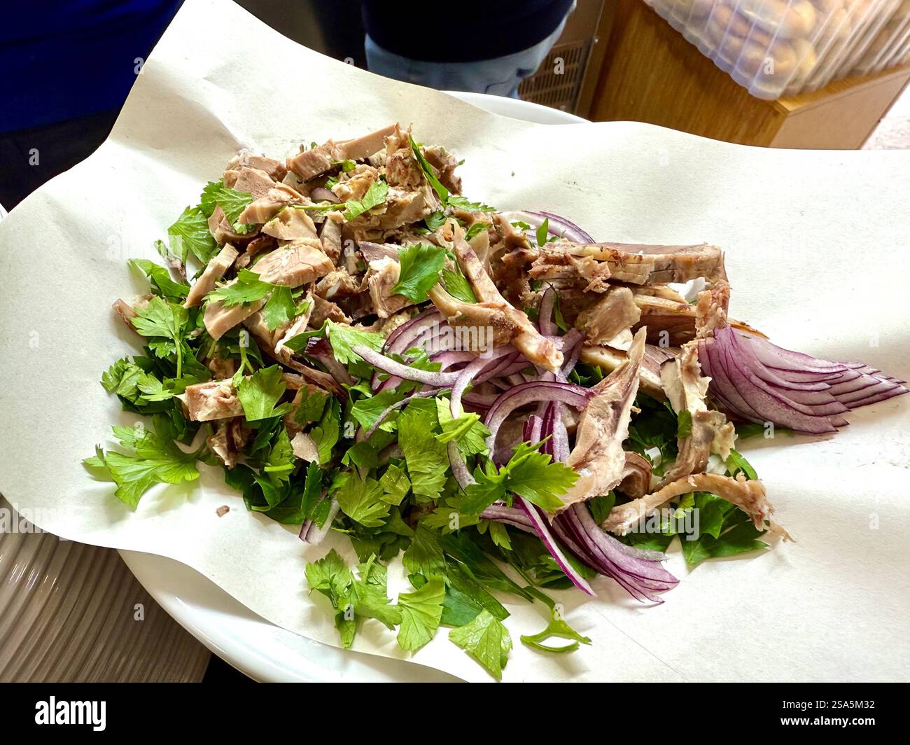 Offal sandwich Traditional Turkish cuisine food kelle sogus. Sogus made ...