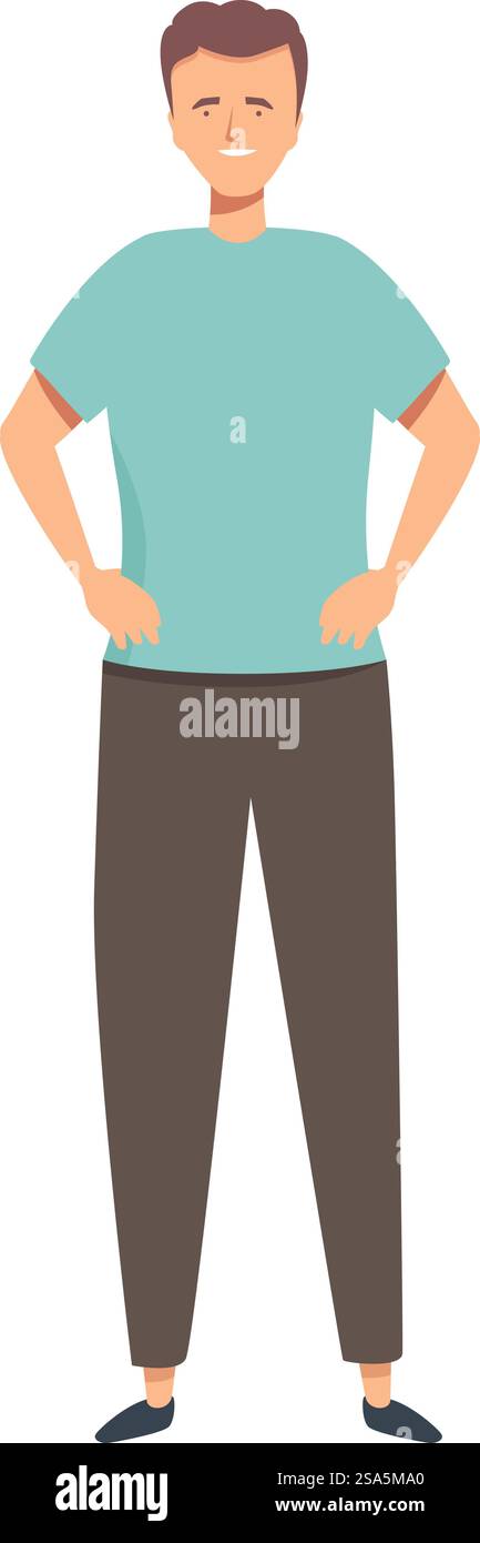 Confident young man is standing with his hands on his hips, smiling ...