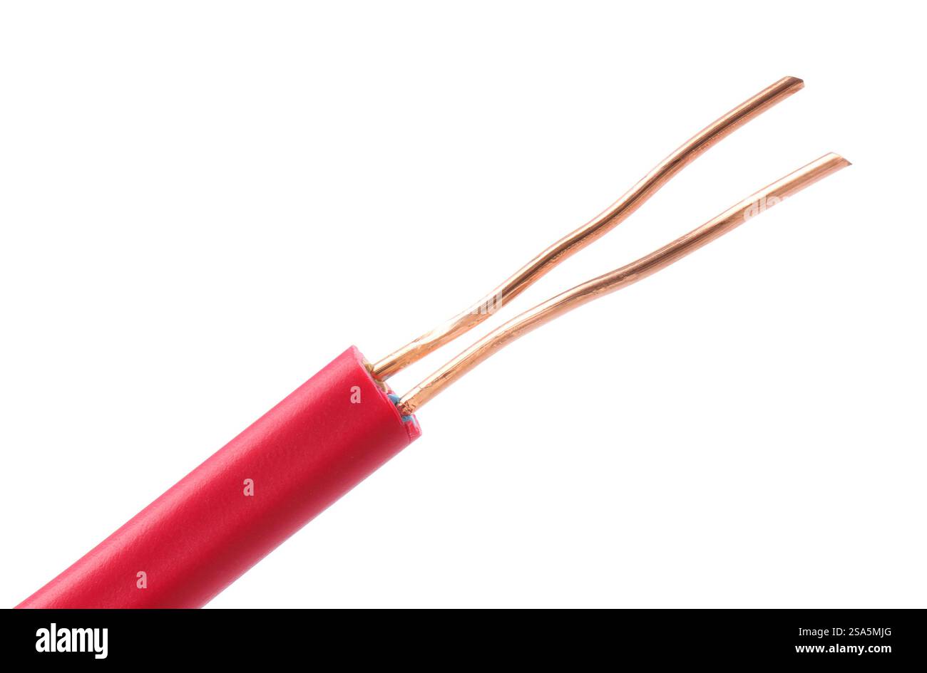Stripped electrical wire with copper strands on white background Stock ...