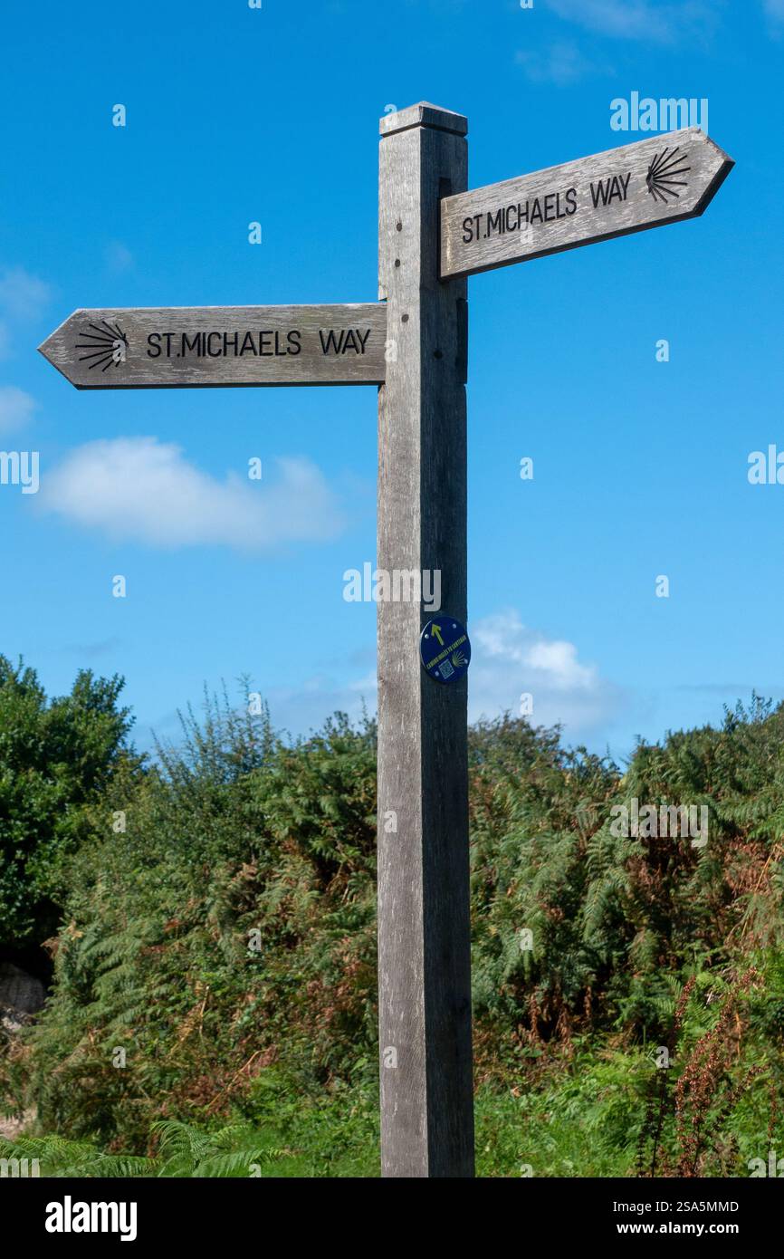 Sign with the traditional shell symbol marking St Michaels Way along ...