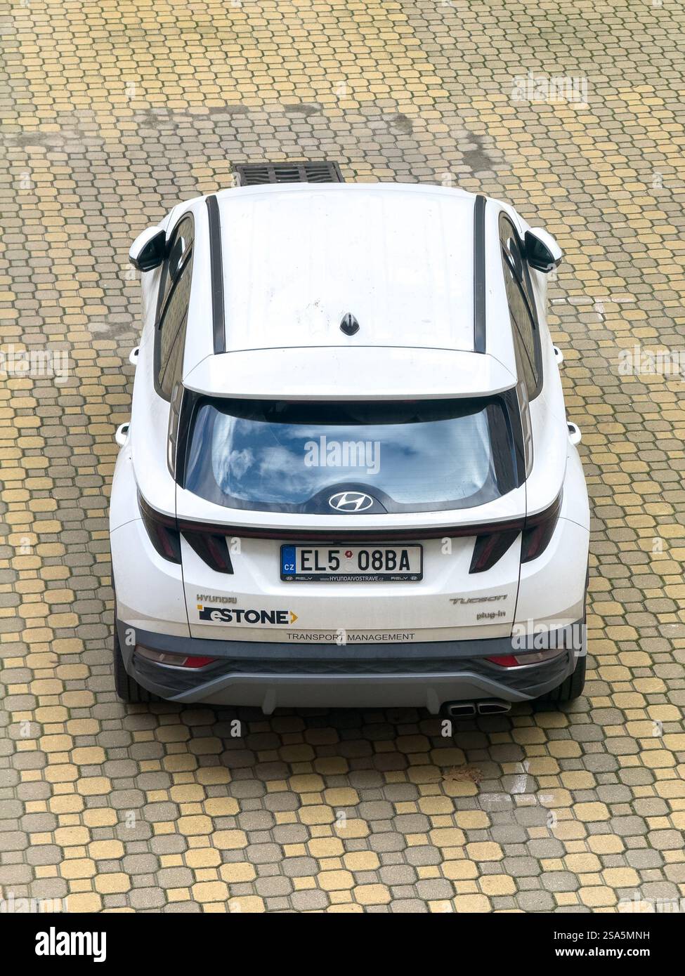 OSTRAVA, CZECHIA - OCTOBER 25, 2024: Rear view of Hyundai Tucson Hybrid ...