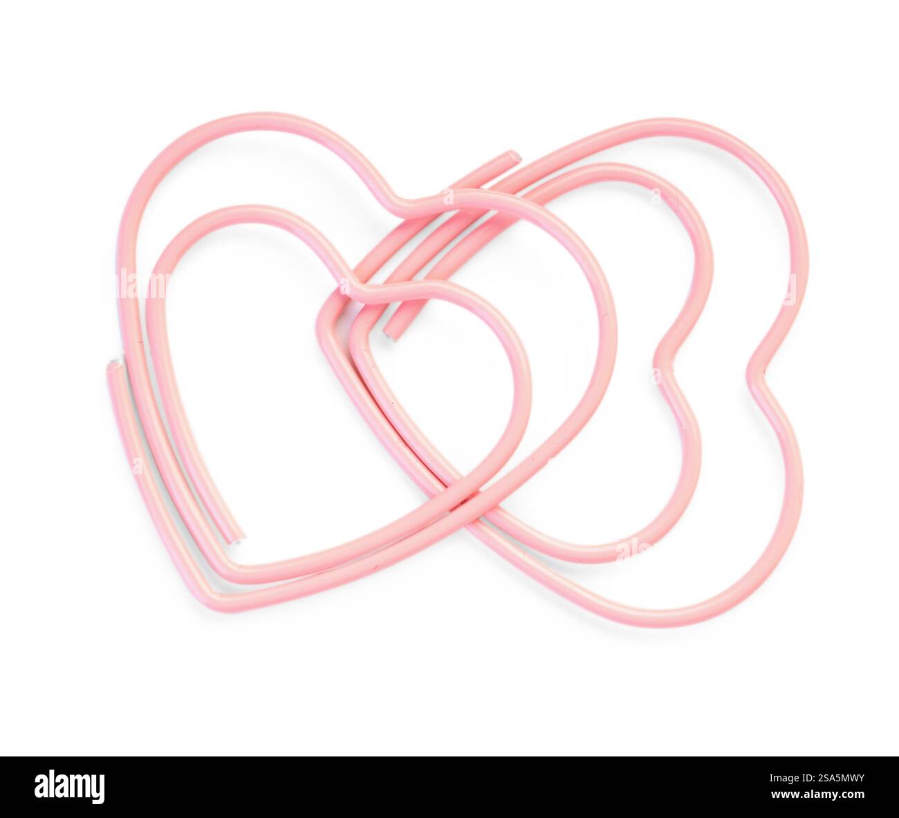 Heart shaped paper clips isolated on white, top view Stock Photo - Alamy