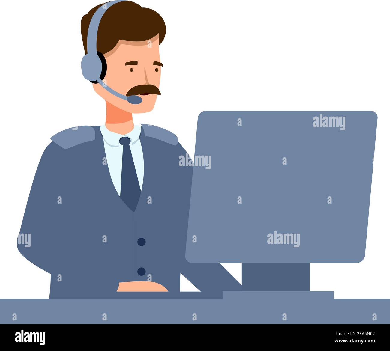 Security guard is using a computer and wearing a headset. Security ...