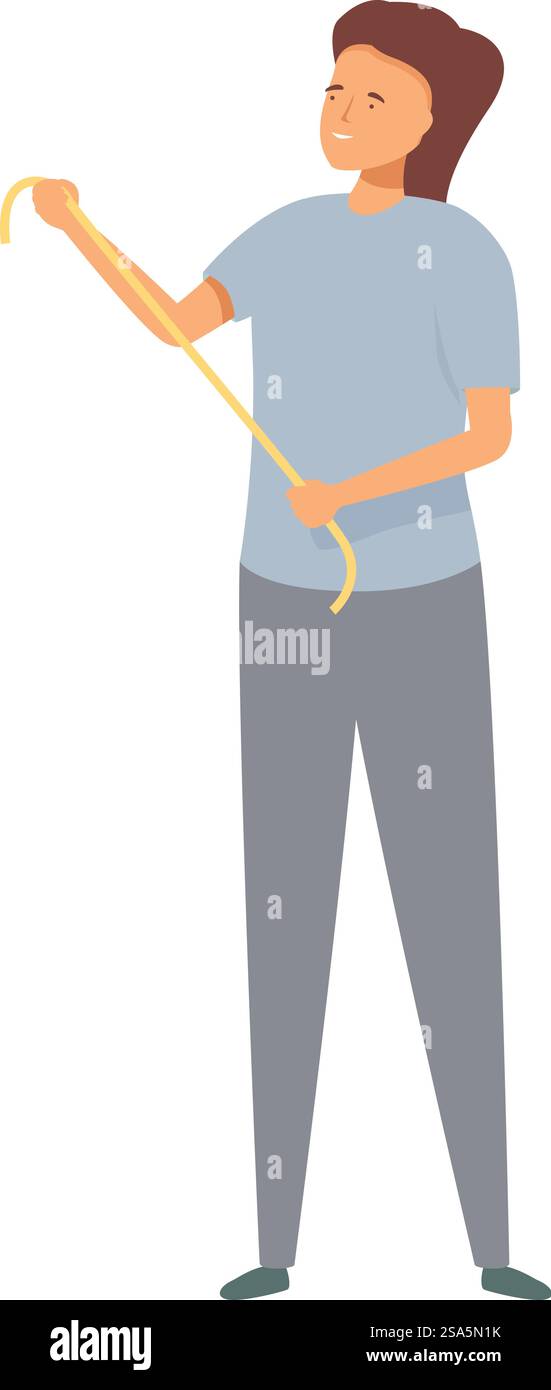 Dressmaker is measuring fabric length for sewing new clothes ...