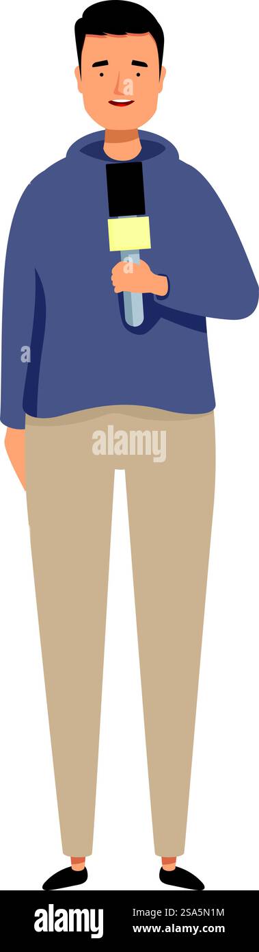 Smiling male journalist holding microphone, conducting interview. Male ...