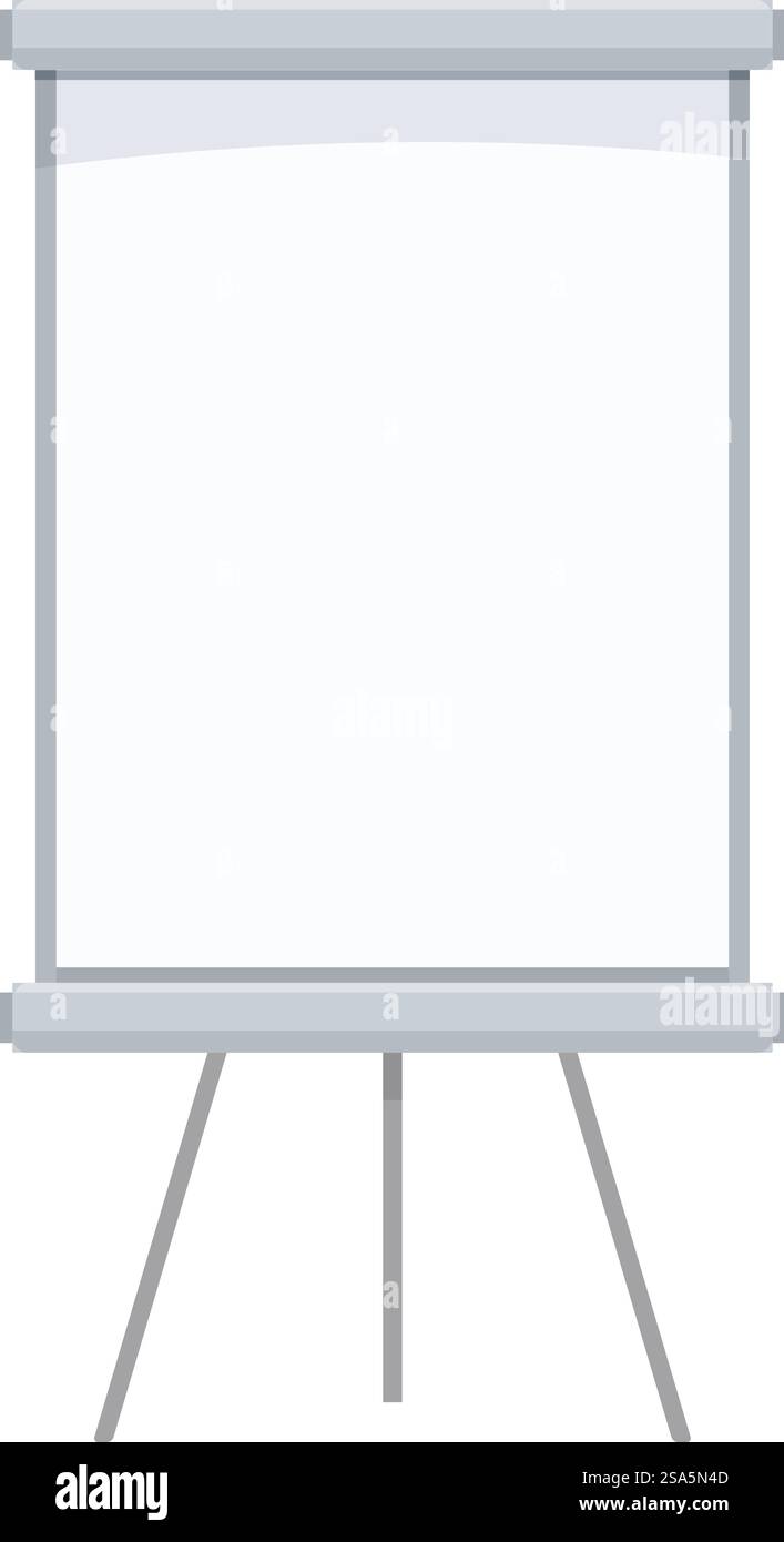 Blank white projection screen is standing on a tripod, ready for an ...