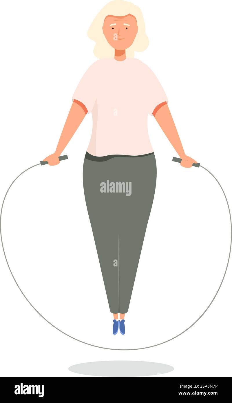 Elderly woman is jumping rope, promoting a healthy and active lifestyle ...