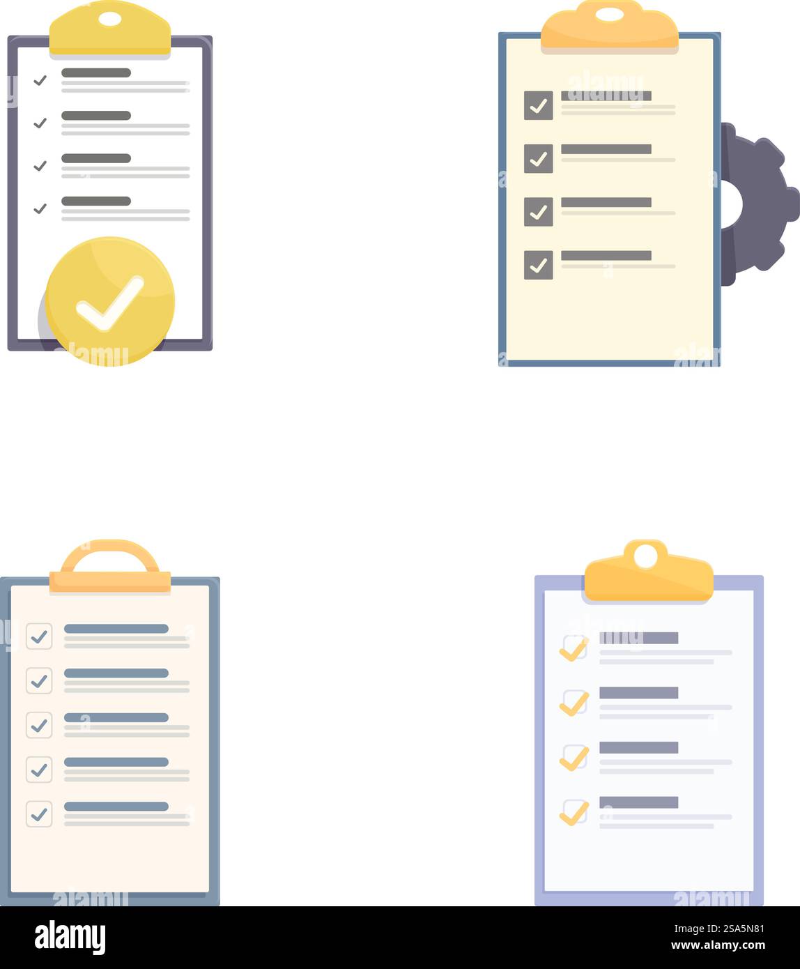 Collection of four checklist clipboard icons in flat design style ...