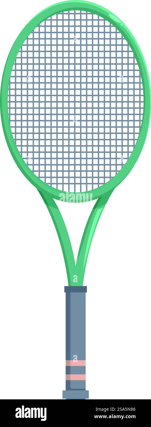 Cartoon tennis racket standing up on a white background, representing a ...