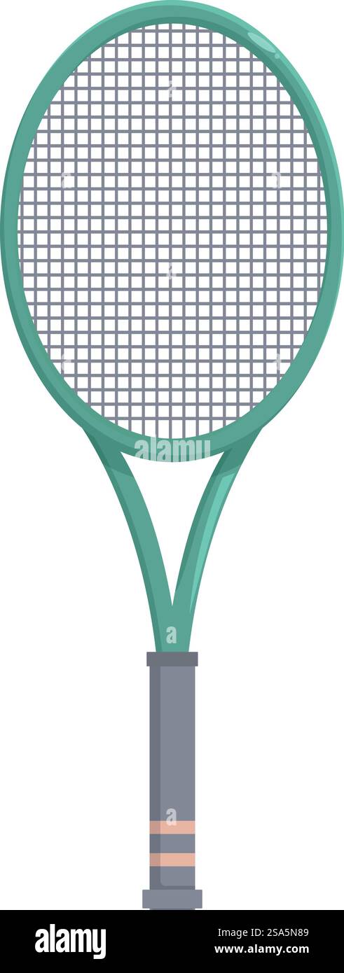 Cartoon tennis racket standing up on a white background, representing a ...