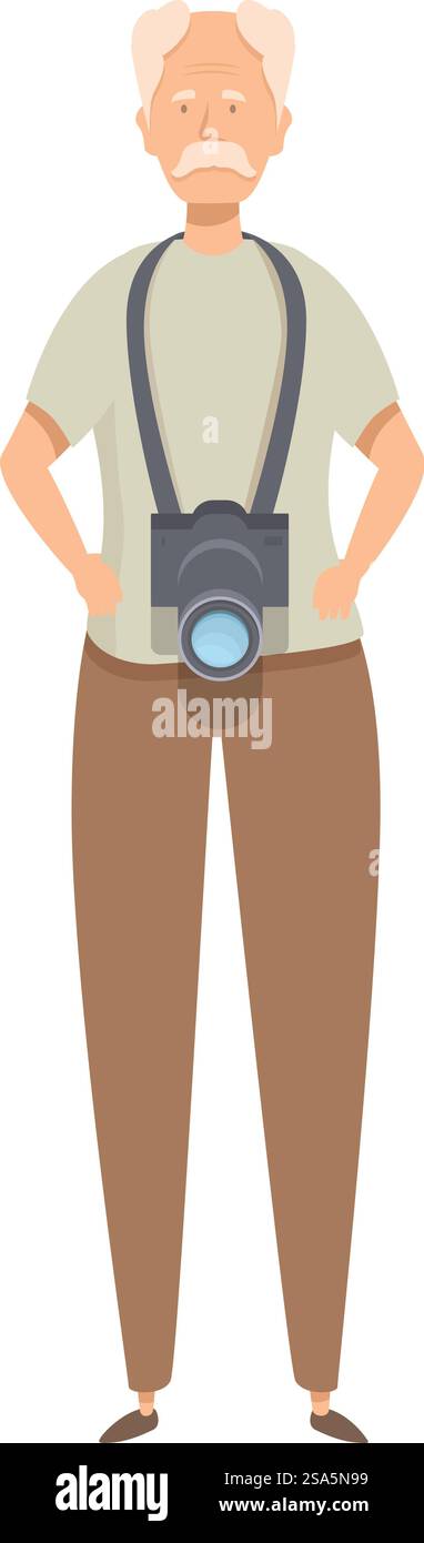 Senior photographer standing with camera around his neck. Senior ...