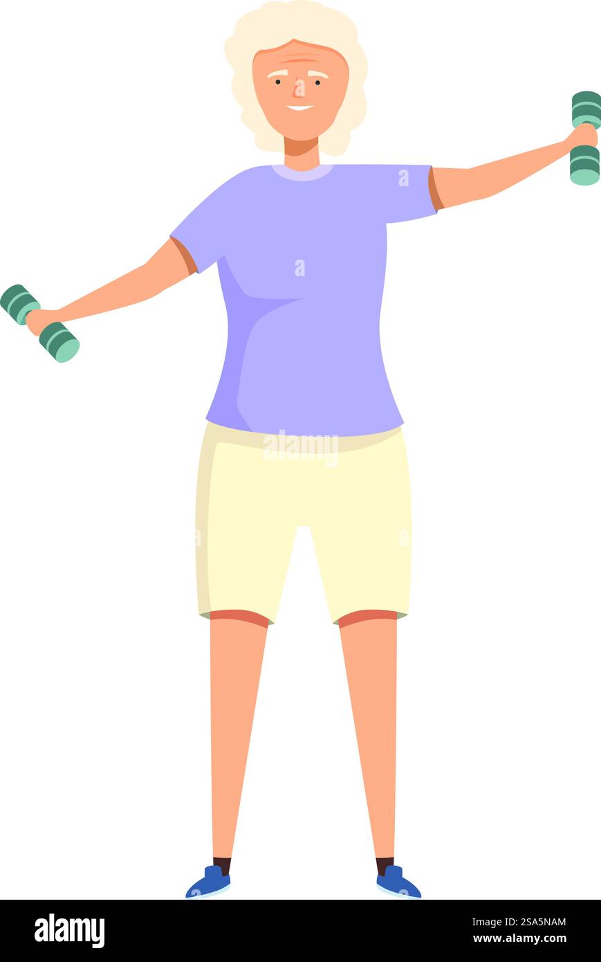 Senior woman is lifting dumbbells, enjoying her daily workout routine ...