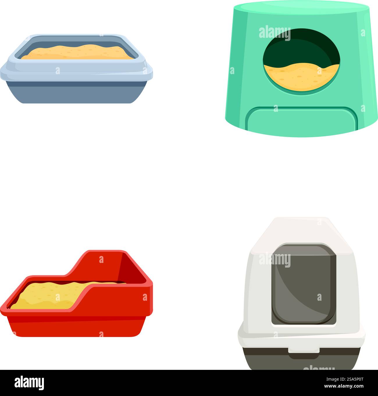 Illustration of four different styles of cat litter boxes, isolated on ...