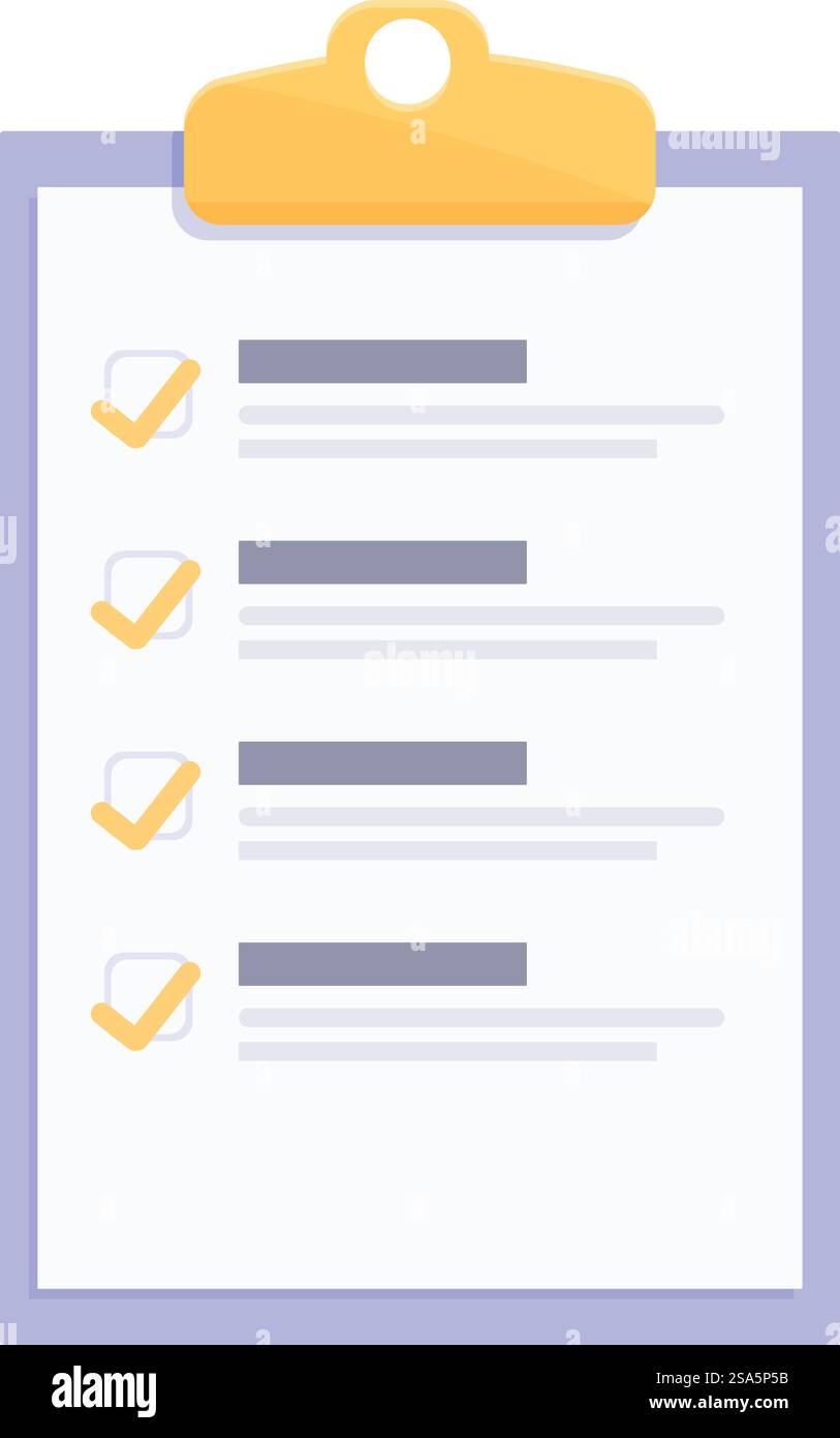 Clipboard with a list of tasks is displaying check marks, indicating successful completion Stock ...