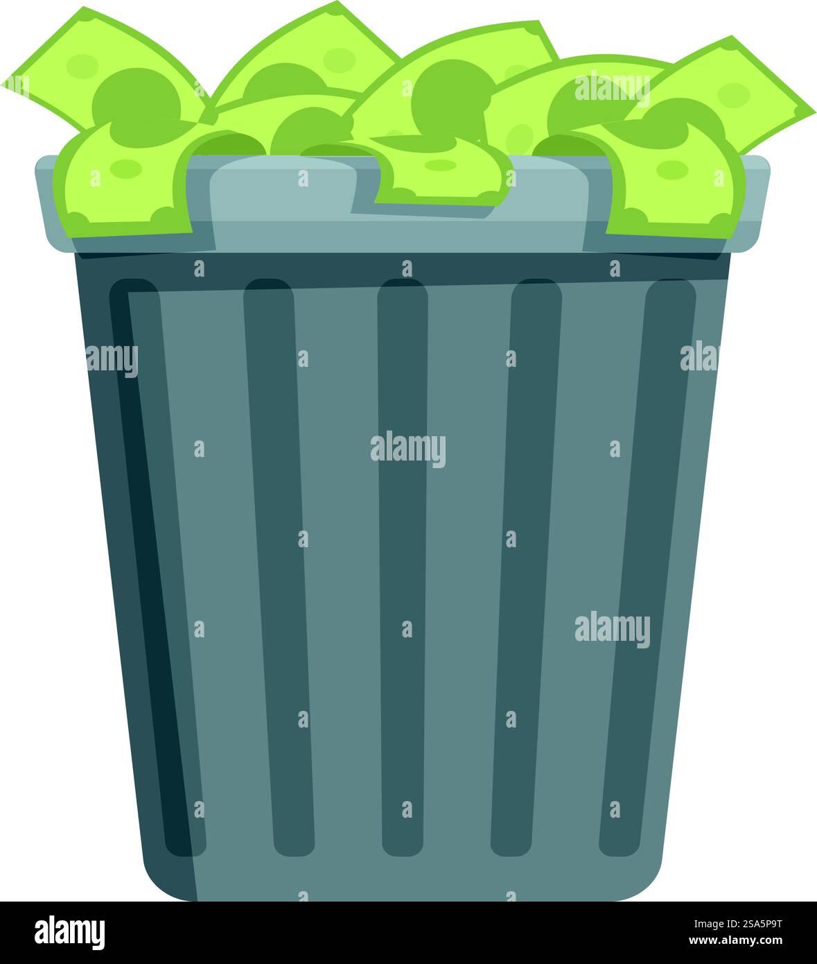 Trash can overflowing with money illustrating wasteful spending habits ...