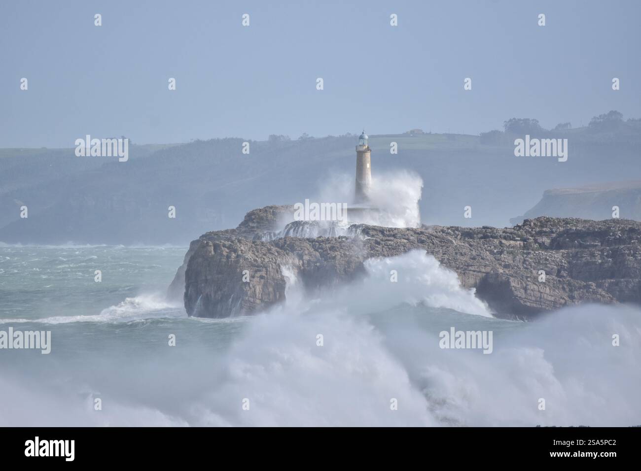 Santander, Cantabria, Spain, January 28, 2025, Waves crash against the ...