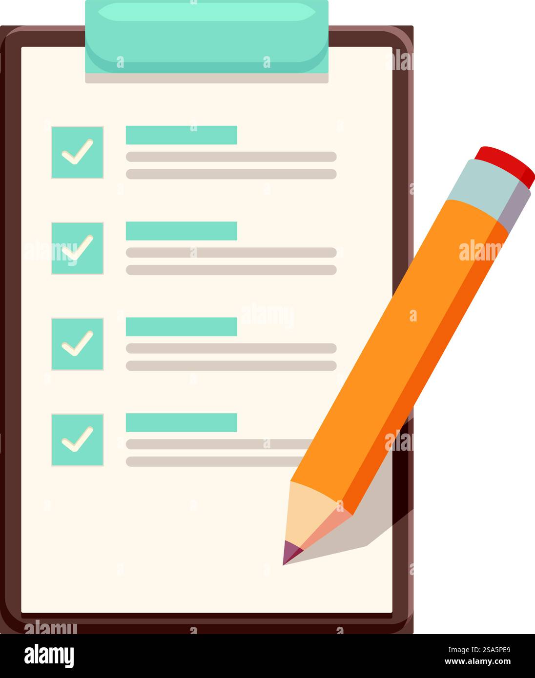 Clipboard with check marks on paper sheet and pencil taking notes ...