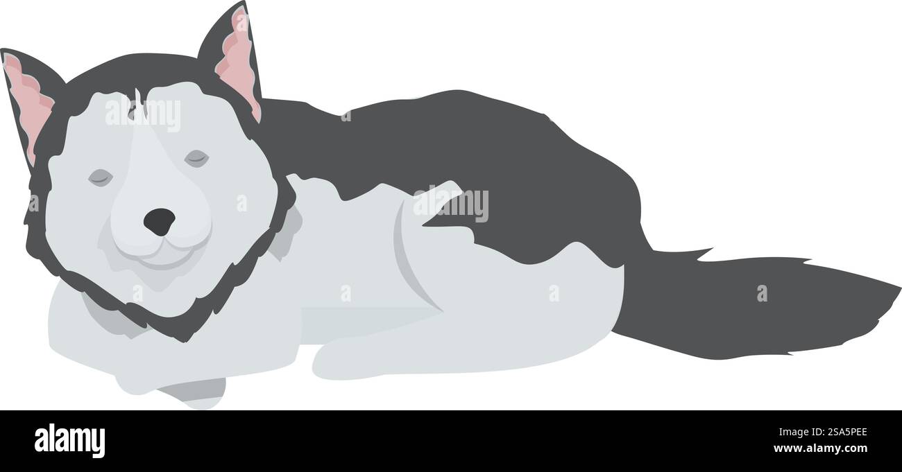Minimalist illustration of a sleeping siberian husky dog, isolated on a ...