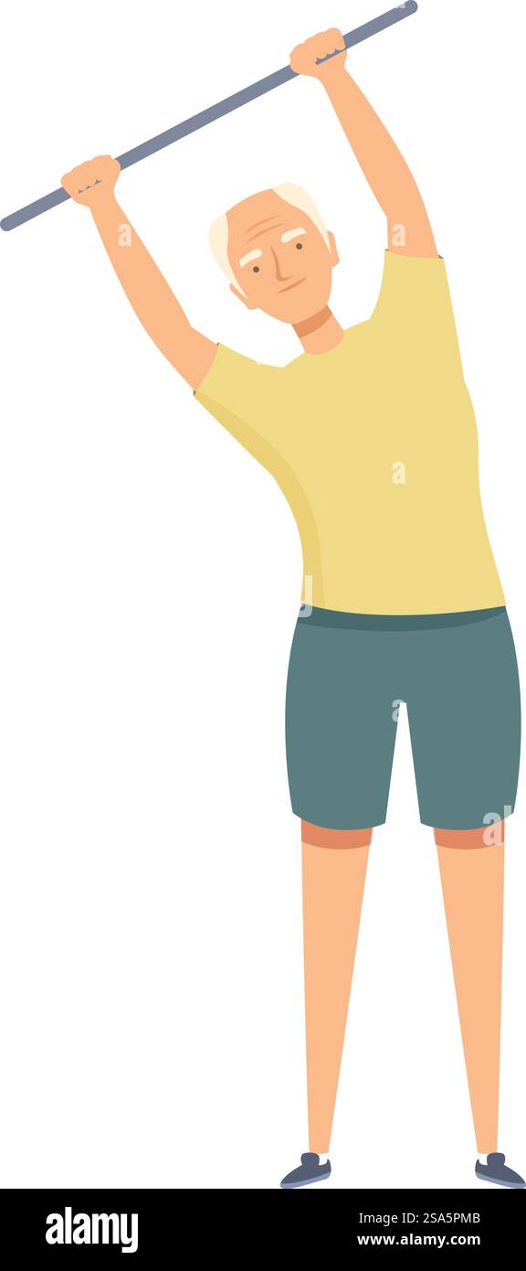Elderly man is lifting a bar over his head, engaging in a fitness ...
