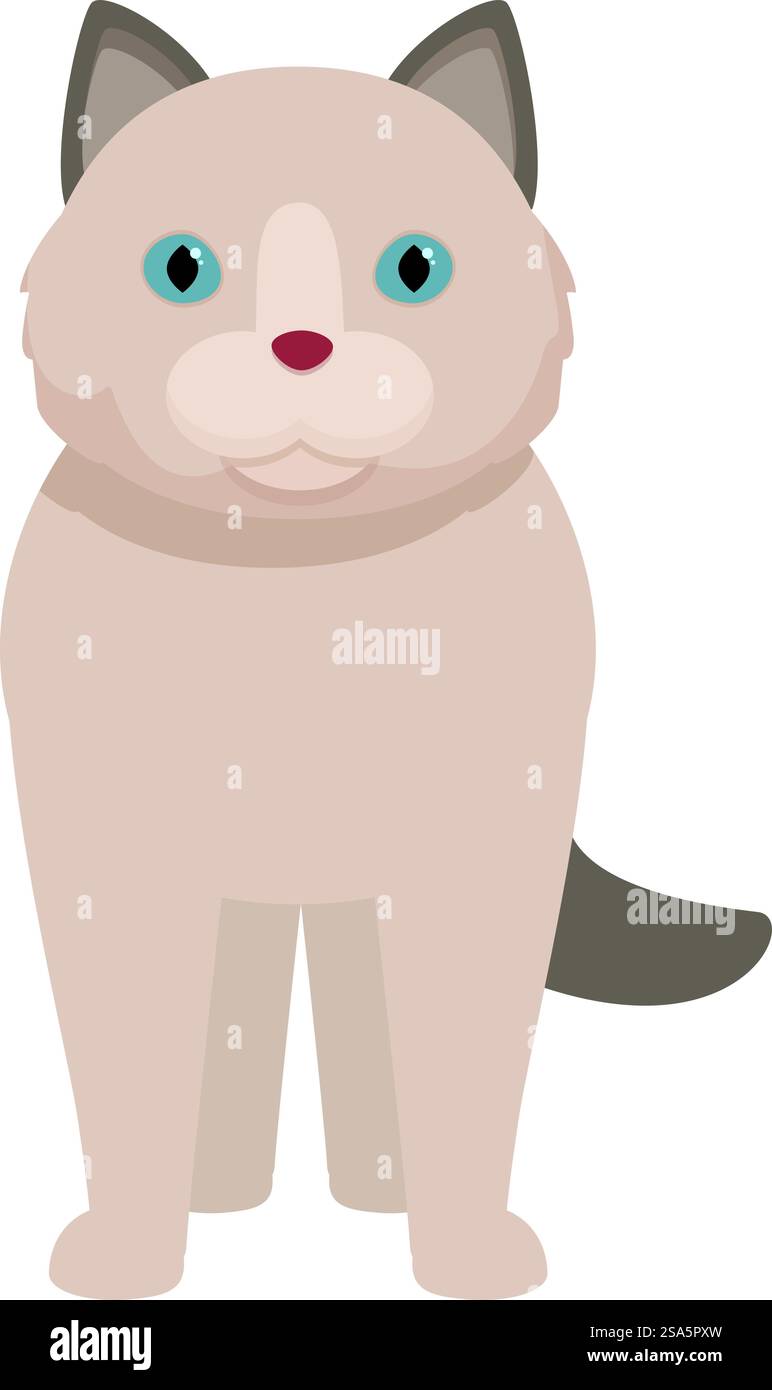 Cartoon illustration of a cute ragdoll cat standing on all fours. Cute ...