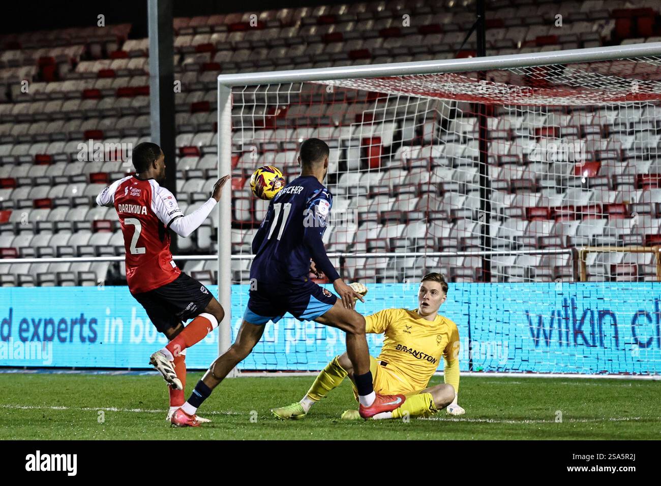 Ashley Fletcher of Blackpool scores to make it 0-1 during the Sky Bet ...